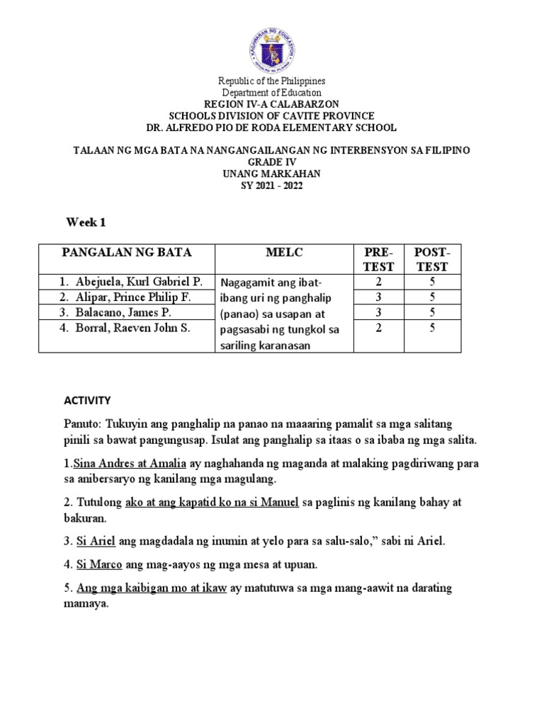 Intervention FILIPINO | PDF