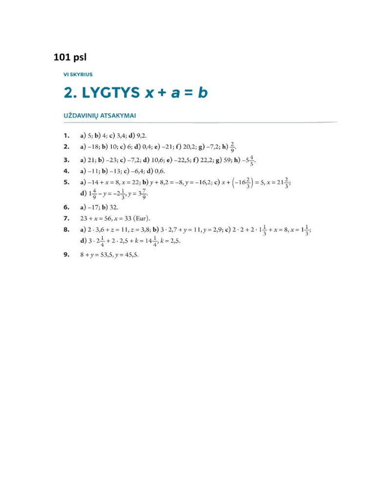 Lygtys - 101 Psl. - Atsakymai PDF | PDF