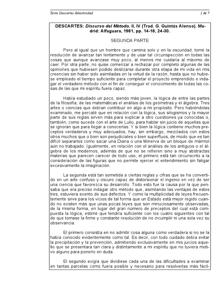 Texto Descartes Selectividad PDF | PDF | René Descartes | Verdad