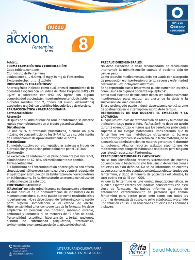 Ifa Acxion Fentermina 6 4 MG | PDF | Medicamentos con receta | Obesidad