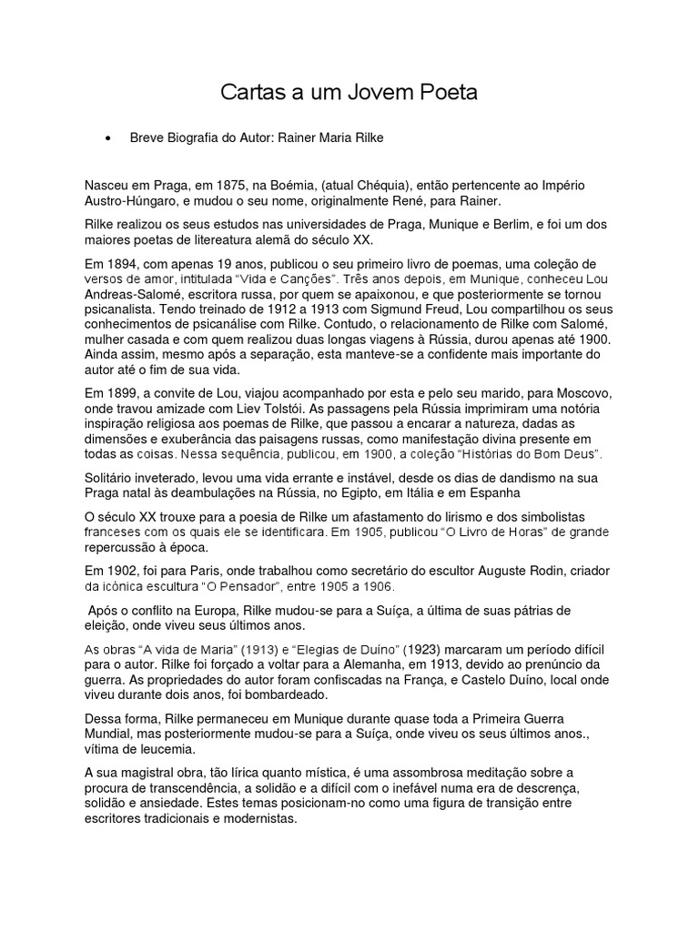 Cartas A Um Jovem Poeta | PDF | Rainer Maria Rilke Cartas A Um Jovem Poeta | PDF | Rainer Maria Rilke