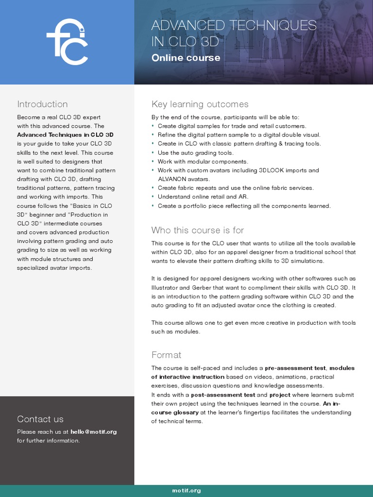 Advanced Techniques in Clo3D - Brochure PDF | PDF | 3 D Computer Graphics | Clothing