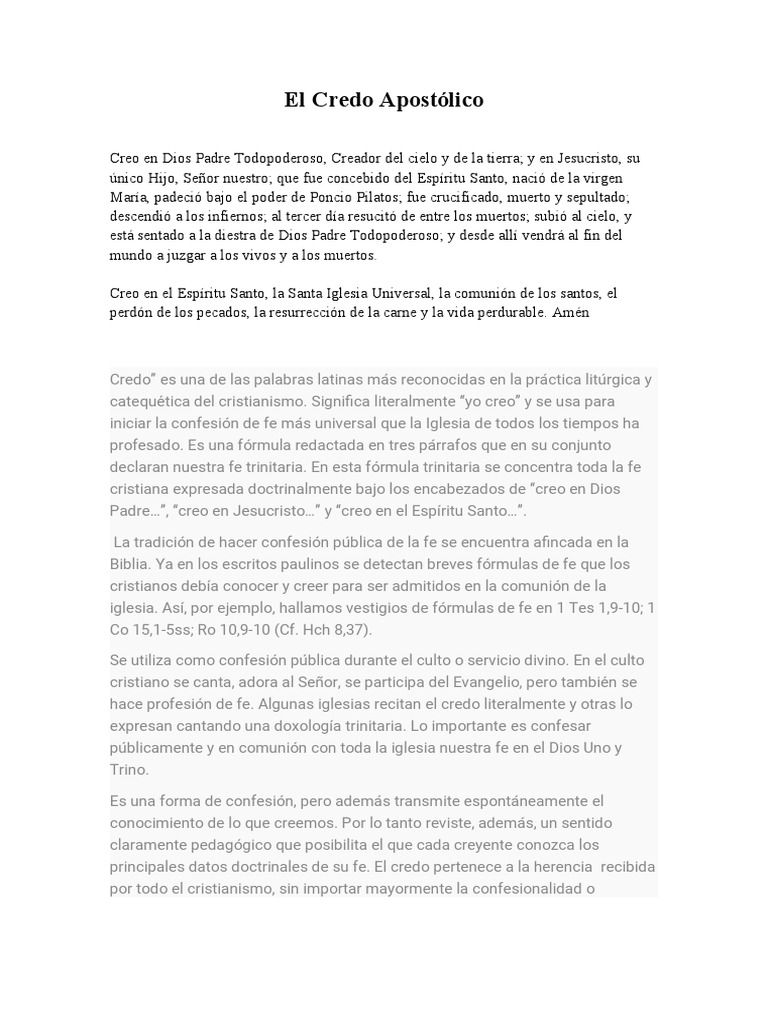 El Credo Apostólico: Fe y Doctrina | PDF | Iglesia Católica ...