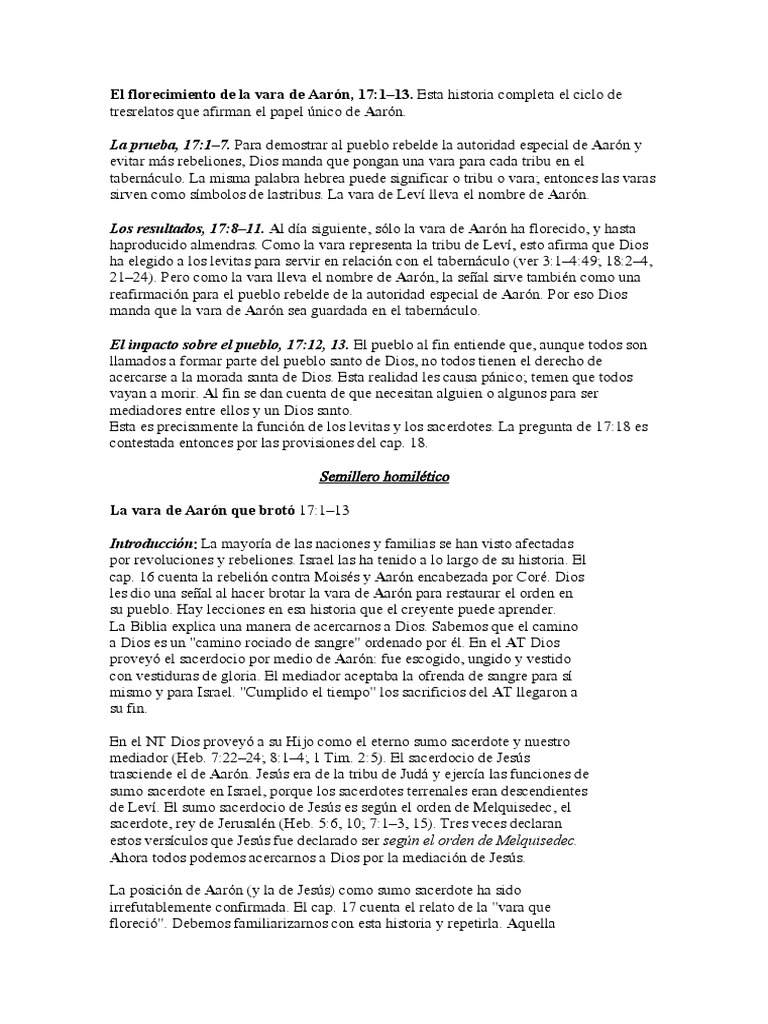 El Florecimiento de La Vara de Aarón | PDF | Sacerdote | Libro de levítico