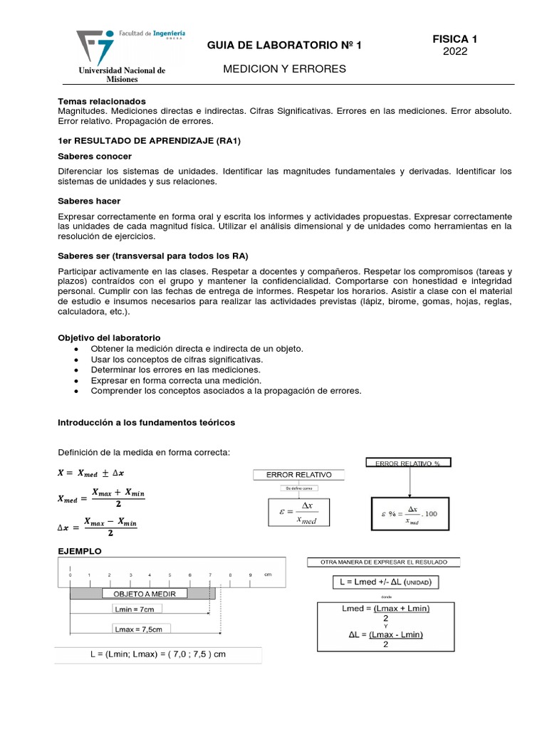 LAB N°1 - Mediciones y Errores PDF | PDF | Medición | Cognición