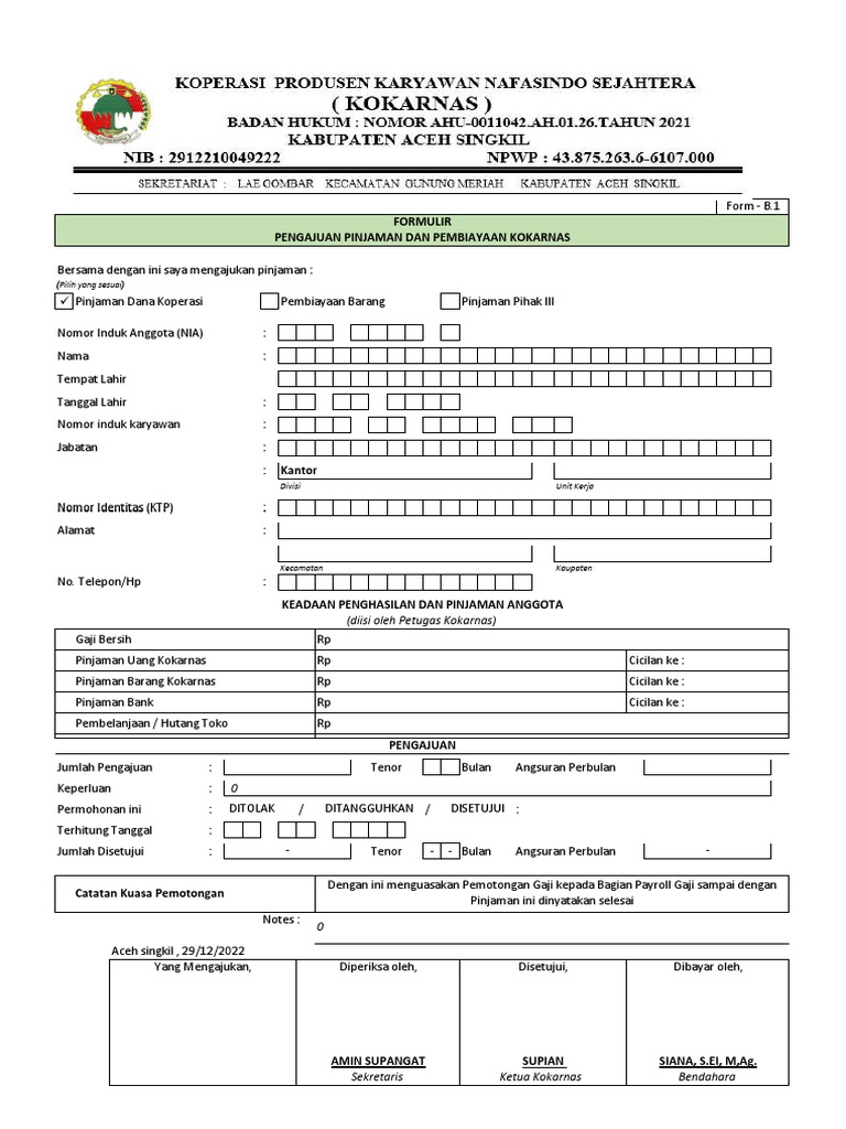 Formulir Pinjaman | PDF