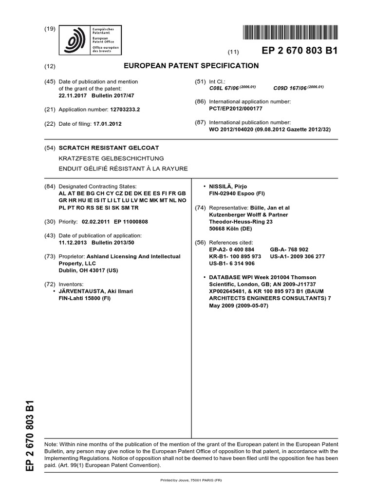 Ep2670803b1 PDF | PDF | Polyester | Ester