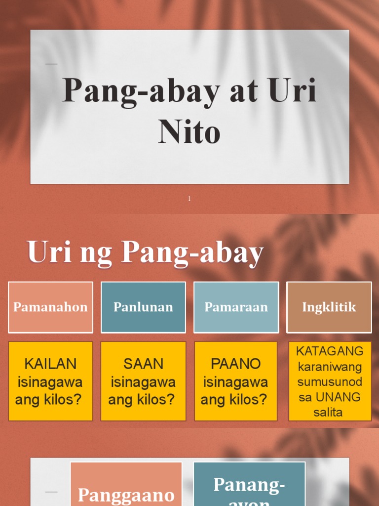 Uri NG Pang-Abay (Panggaano, Panang-Ayon, Pananggi, Pang-Agam) | PDF