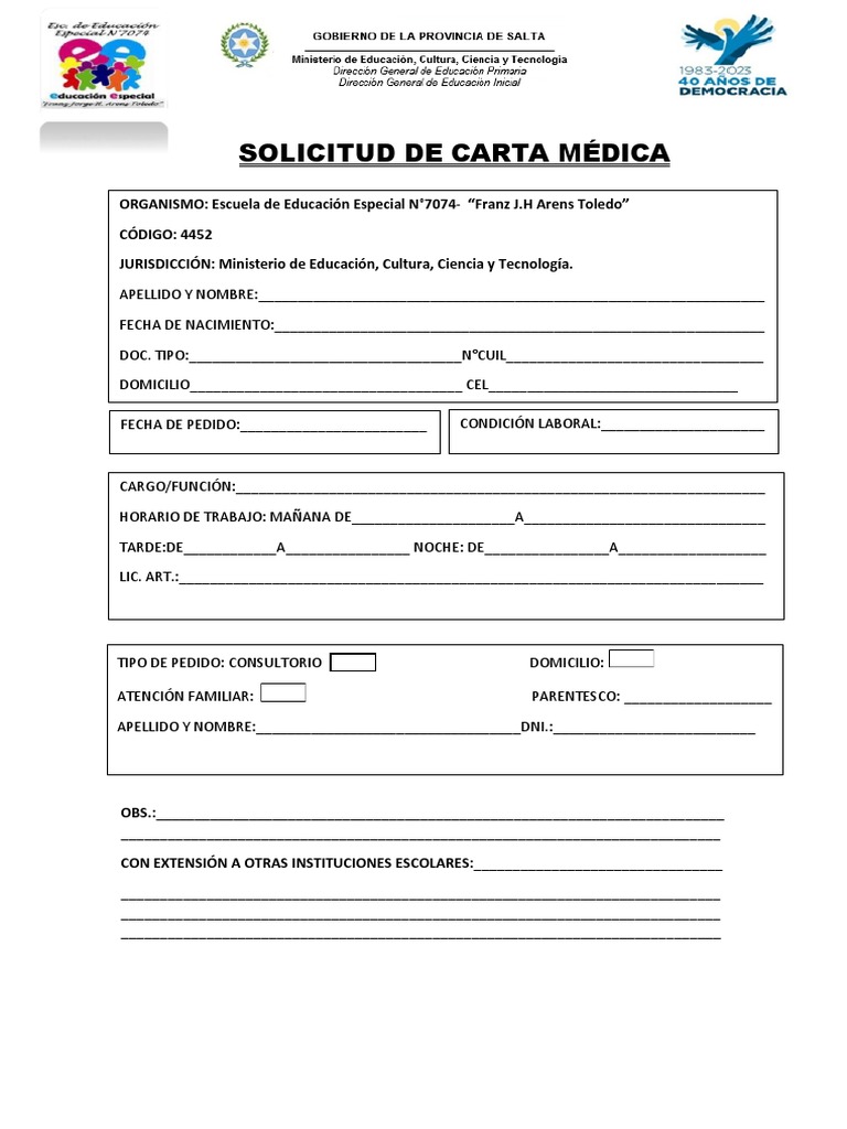 00 - SOLICITUD DE CARTA MÉDICA (7074) 2023 (LDK) | PDF