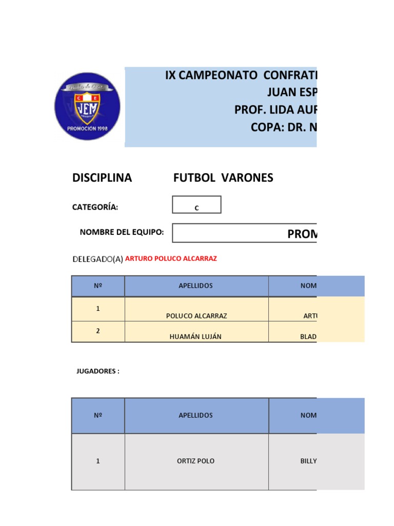 Formato de Inscripcion Futbol Promo 99 | PDF | Juegos de pelota ...
