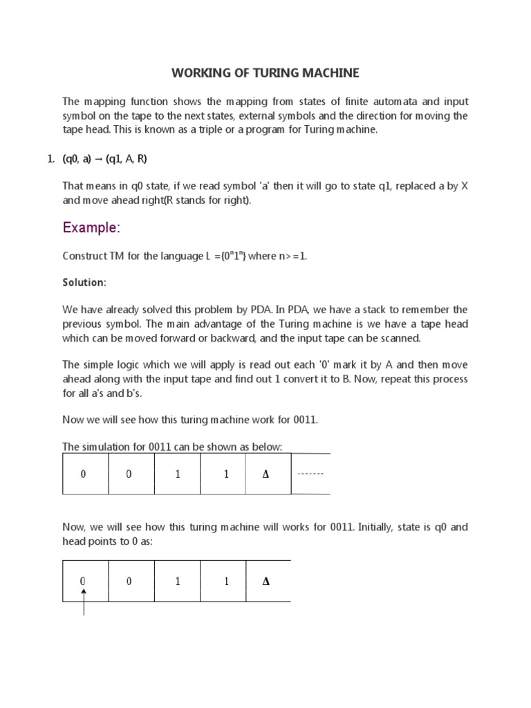 Working Of Turing Machine Pdf Theory Of Computation Mathematics