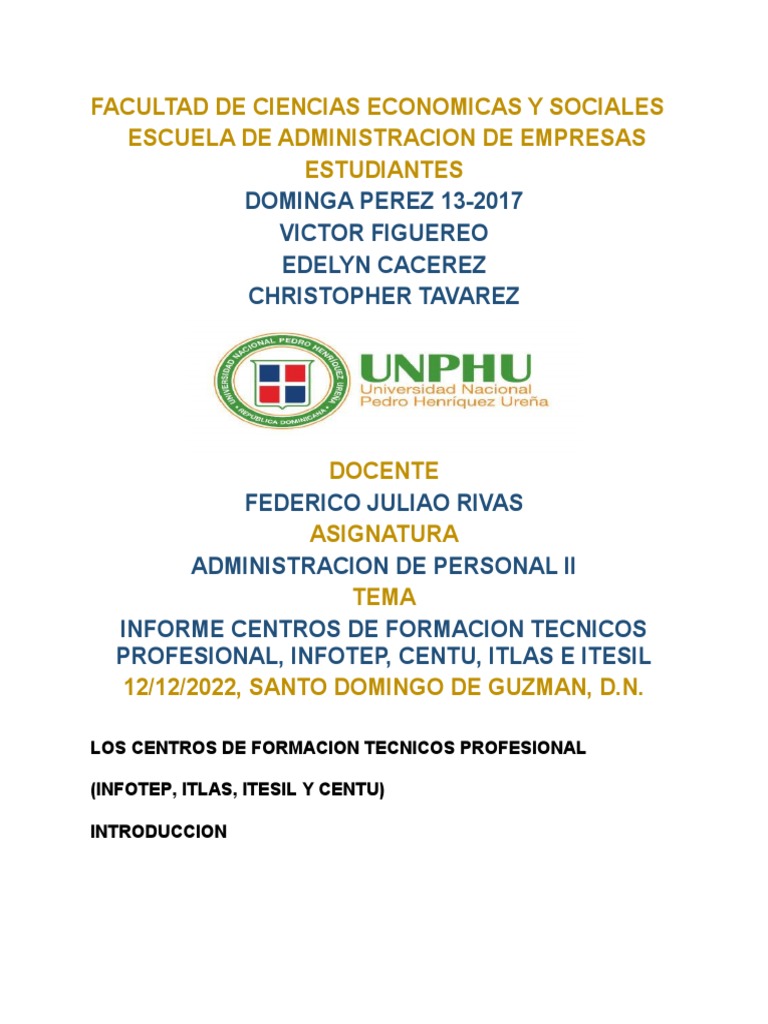 Informe sobre INFOTEP e ITESIL | PDF