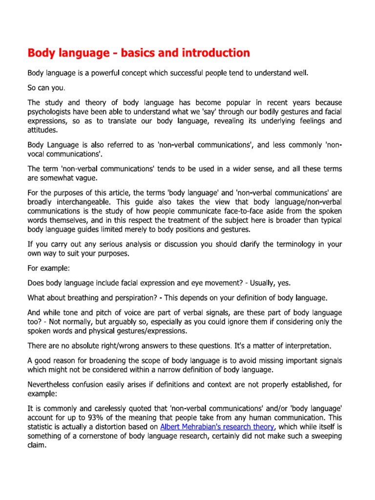 Body Language - Doc - 078 - Introduction To Body Language PDF | PDF