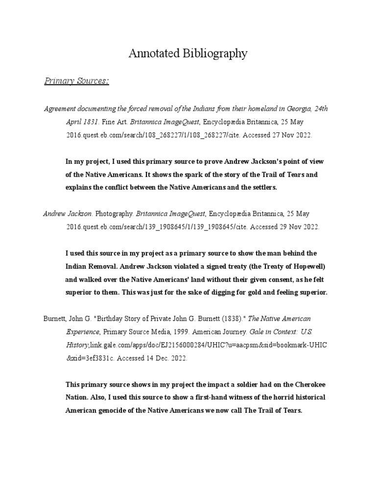 Annotated Bibliography States | PDF | Trail Of Tears | Native Americans ...