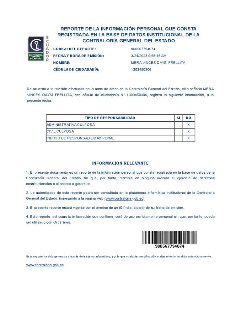 Reporte de Información Personal | PDF
