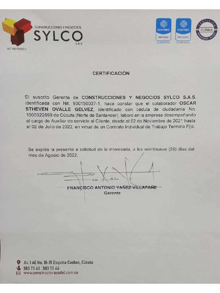 Certificado Sylco | PDF