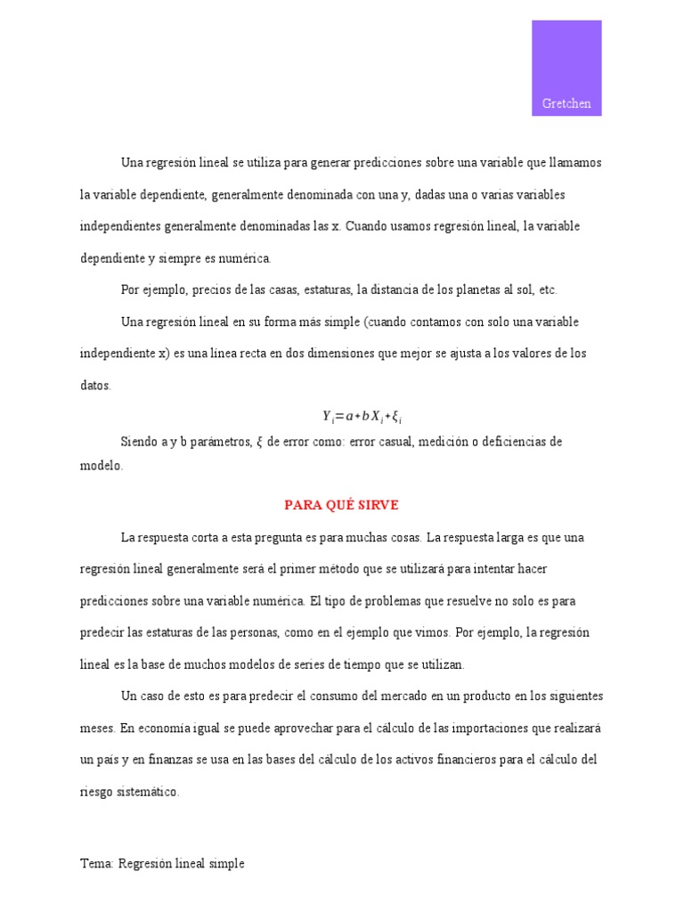 Regresión Lineal Simple | PDF