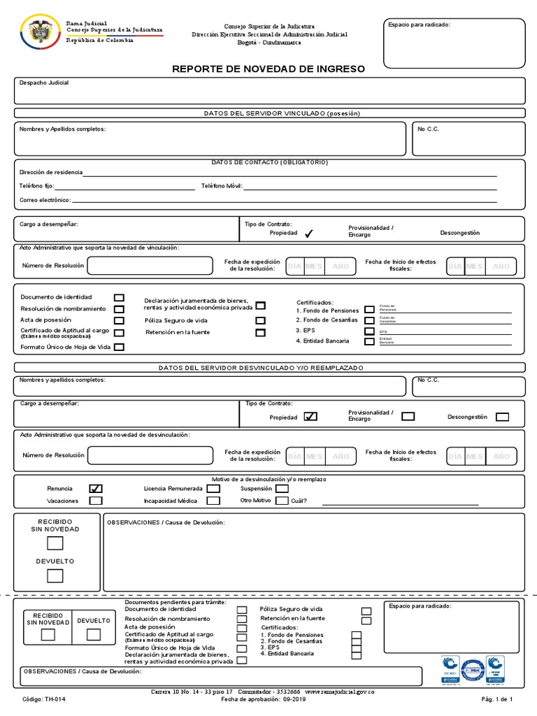 Formato Novedad de Ingreso PDF | PDF