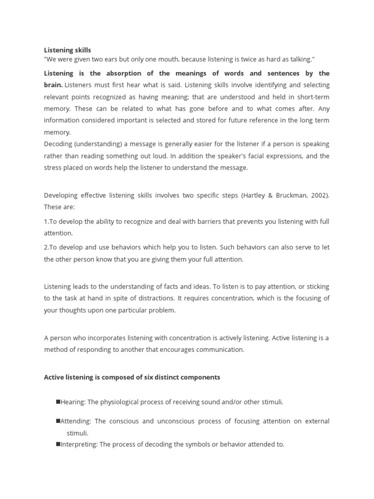 Listening Skills | PDF | Attention | Memory