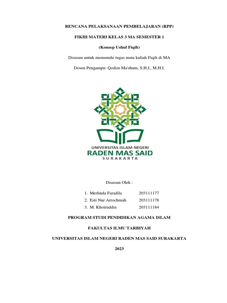 RPP Fiqih Kelas 3 Ma Semester 1 | PDF