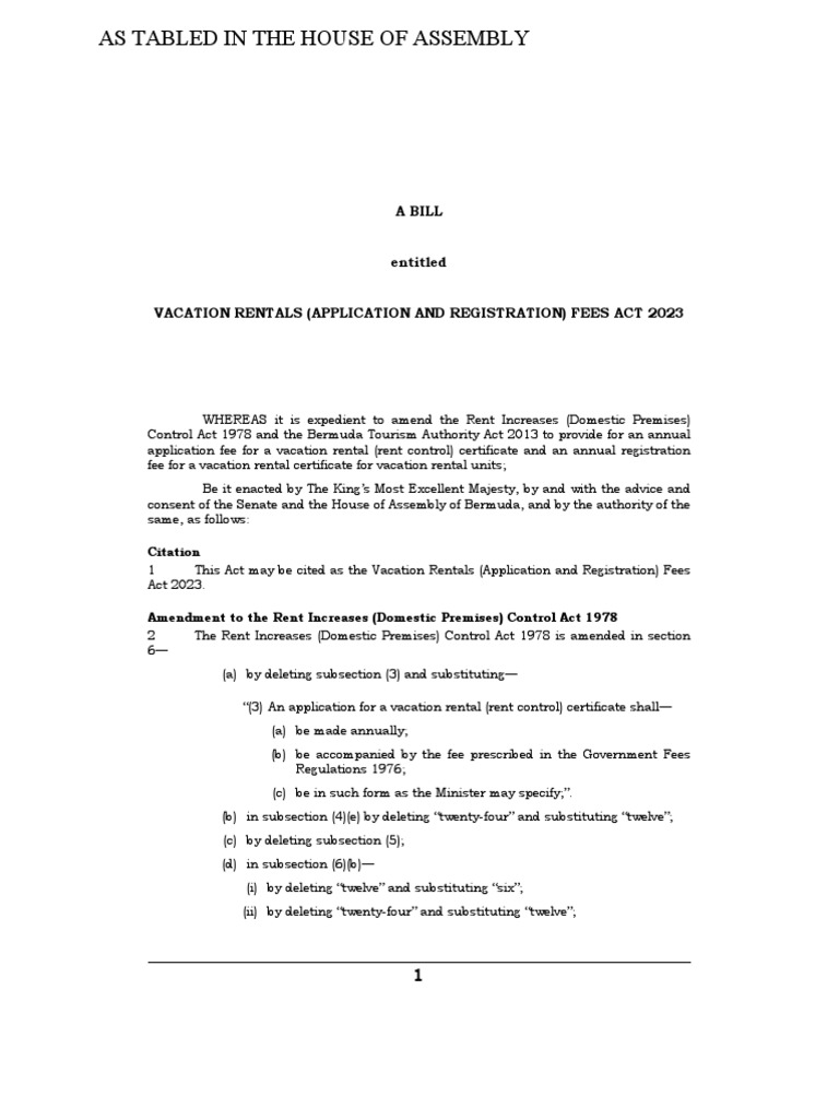Vacation Rentals Fees Act 2023 | PDF | Renting | Rent Regulation