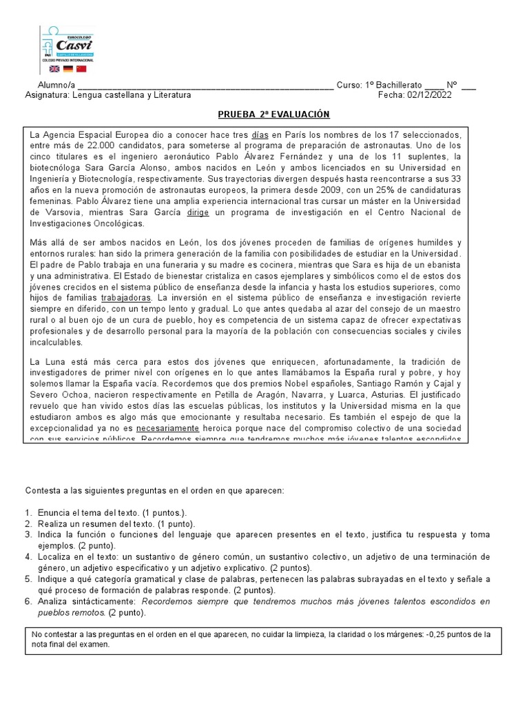 1º BACH Texto EBAU | PDF | Parte del discurso | Palabra