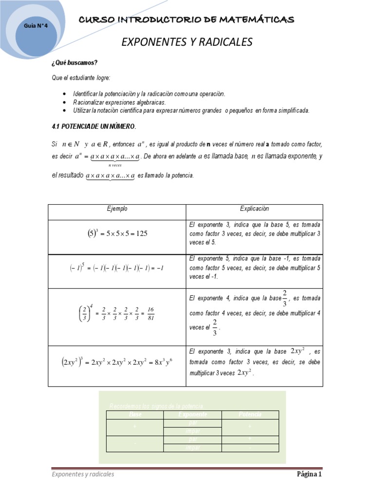 Guía Exponentes y Radicales | PDF | Exponenciación | División (Matemáticas)