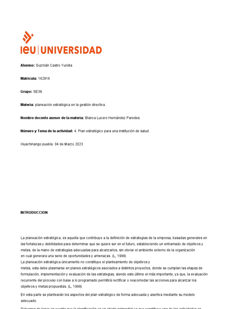 Guzman Yuridia Act 4.. 1 | PDF | Planificación estratégica | Hospital