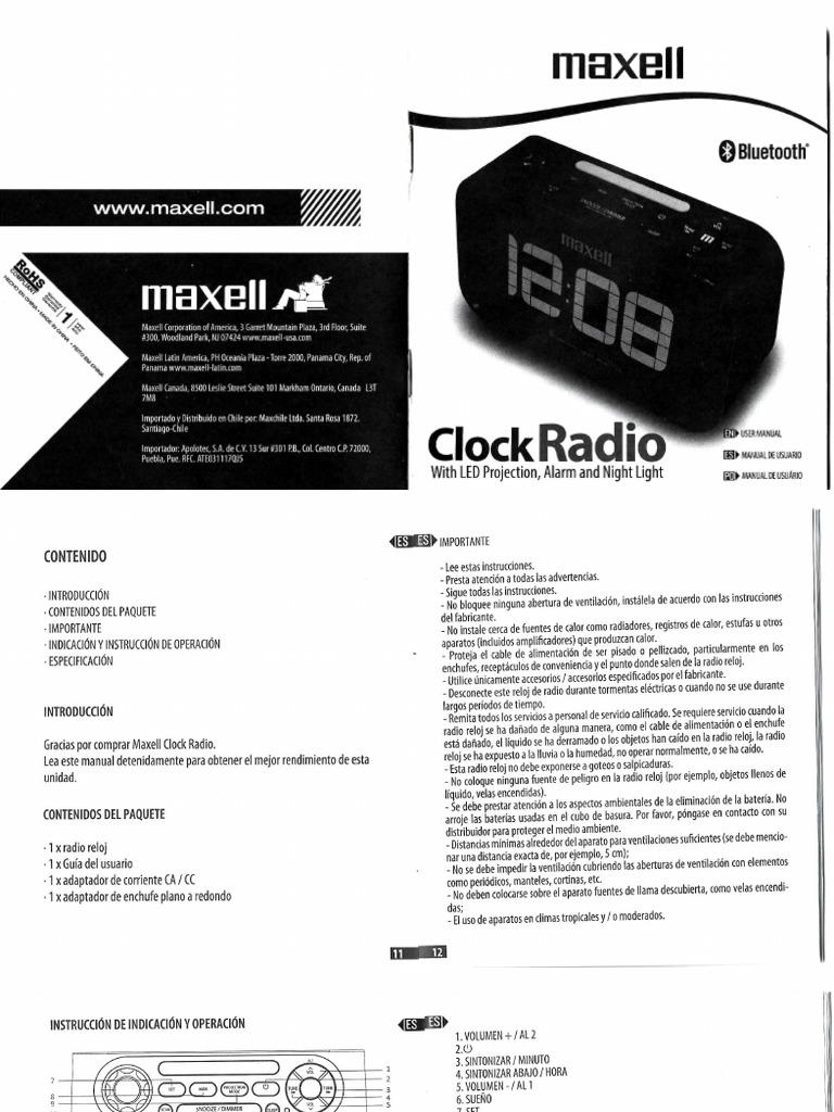 Maxell-Clock Radio With LED Projection PDF | PDF