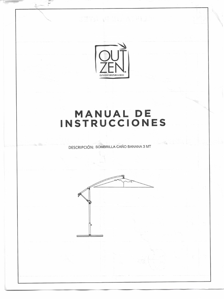 Sombrilla Caño Banana 3mt OUTZEN Manual PDF | PDF