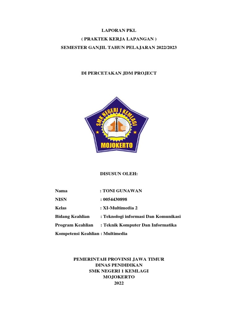 Format Cover Laporan Prakerin SMK NEGERI 1 KEMLAGI | PDF
