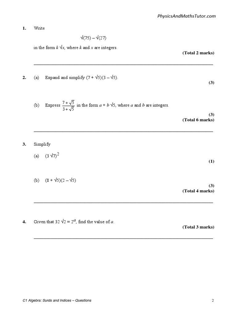 3 Questions On Surds and Indices | PDF | Equations | Elementary Mathematics