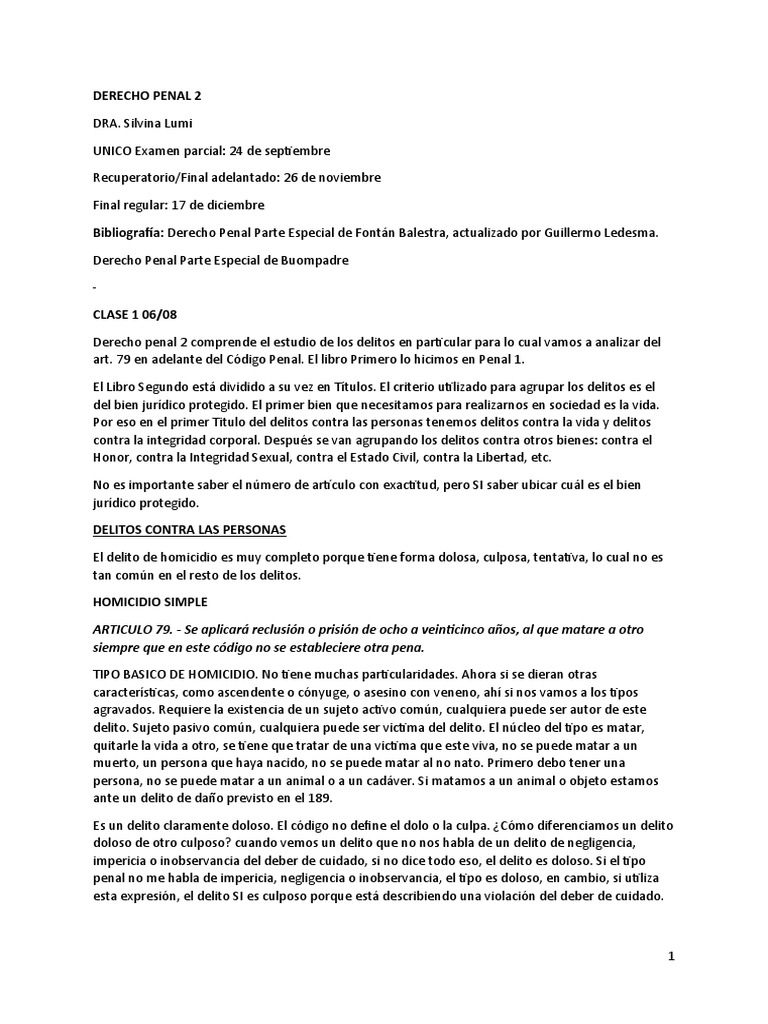 CLASE 1. 06-08. Homicidio Simple y Agravados | PDF | Homicidio ...