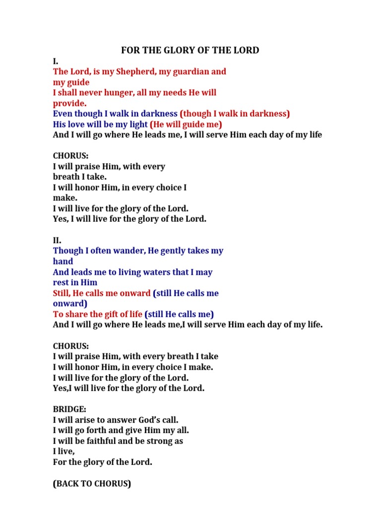 For the Glory of the Lord Lyrics | PDF