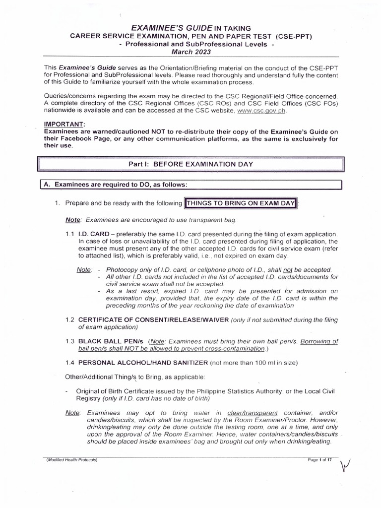 Examinee's Guide - CSE-PPT - 2023-03 (Modified Protocols) - A | PDF