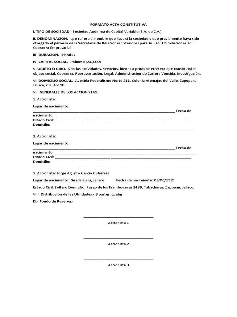 Formato Acta Constitutiva | PDF