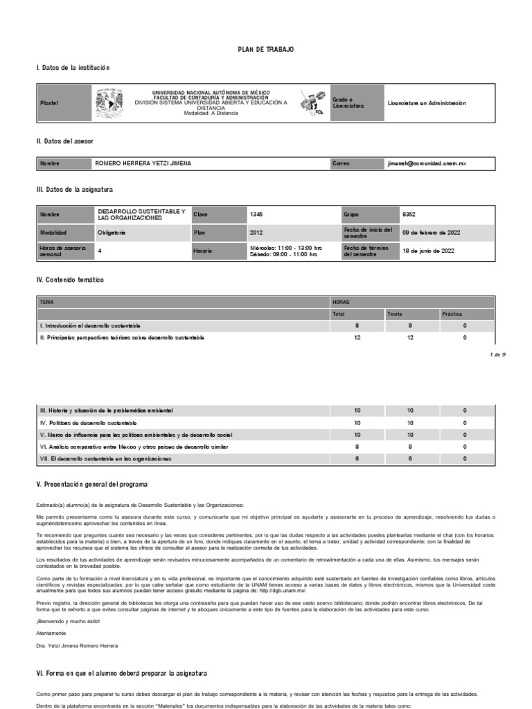 Plan - 1345 - 8352 - Desarrollo Sustentable y Las Organizaciones | PDF | Desarrollo sostenible
