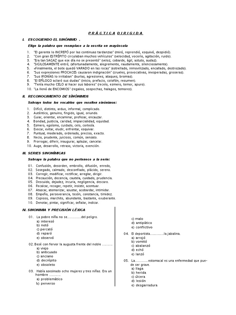 Banco de Preguntas Sinonimos 1 | PDF