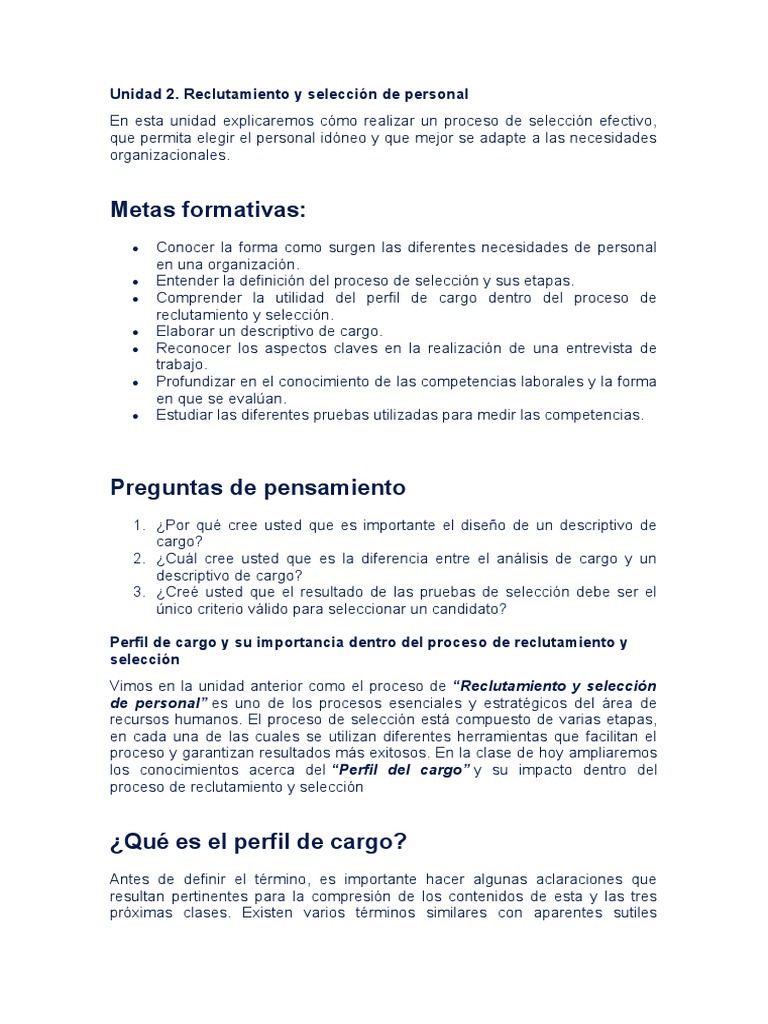 2-Unidad 2 Reclutamiento y Seleccion de Personal | PDF | Reclutamiento | Gestión de recursos humanos