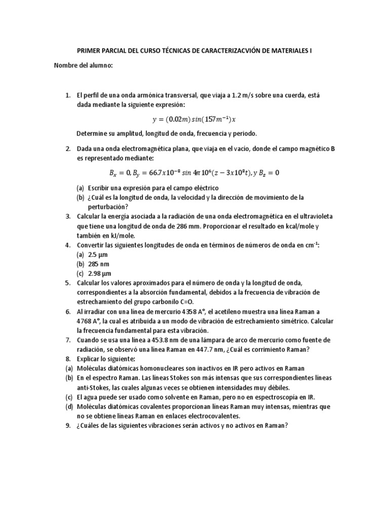 Primer Parcial Raman | PDF | Olas | Radiación electromagnética