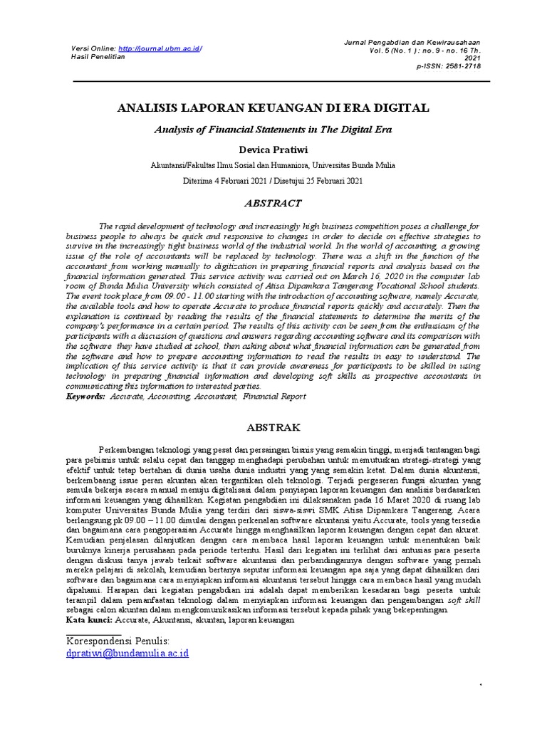 Analysis of Financial Reports in the Digital Era | PDF | Financial Statement | Accounting