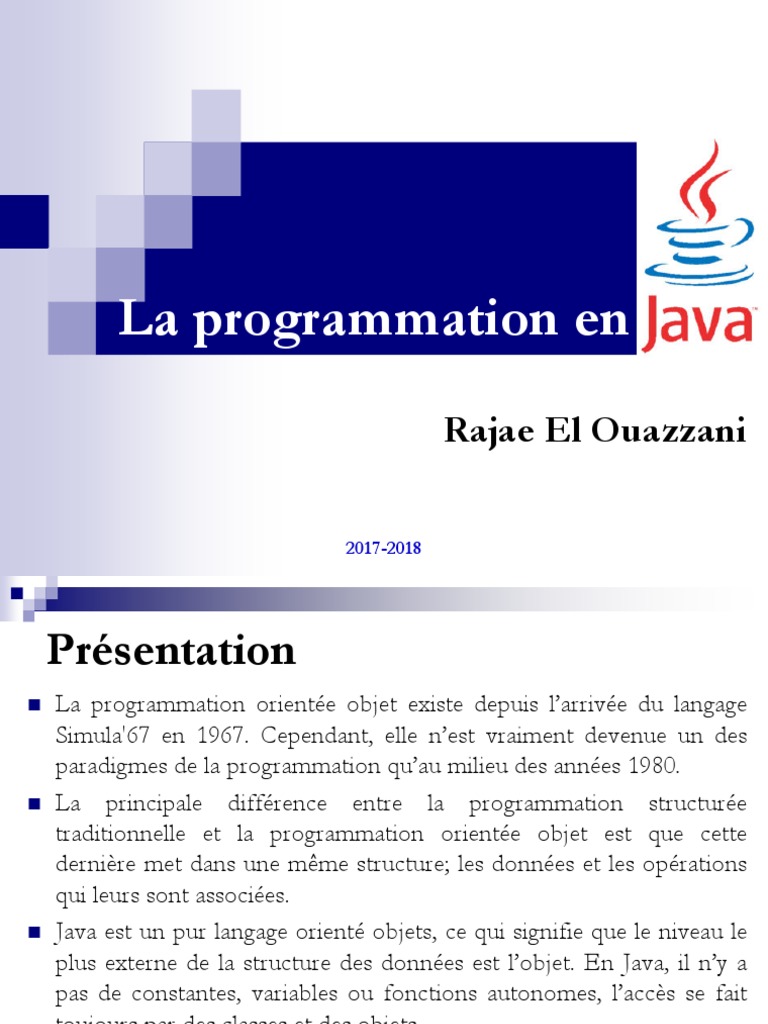 Chap 2 La Programmation en Java | PDF | Classe (informatique) | Variable (informatique)