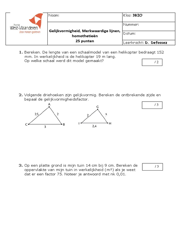 Toets 7 Gelijkvormigheid, Merkwaardige Lijnen, Homothetie | PDF