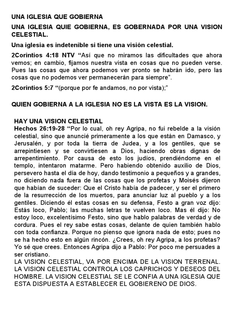 Una Iglesia Que Gobierna, Es Gobernada Por Una Vision Celestial | PDF | Pablo el apóstol | Jesús