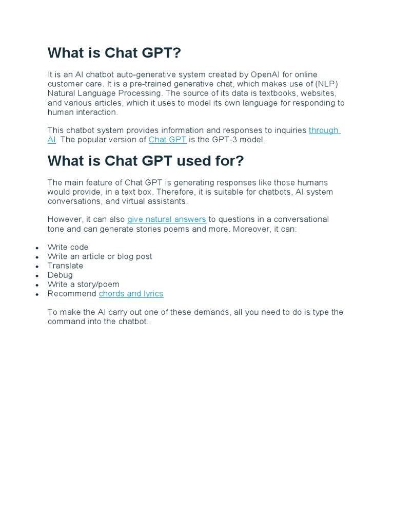 Understanding Chat GPT: AI Chatbot Overview | PDF