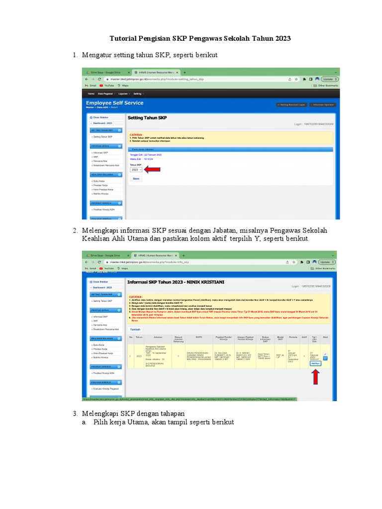 Tutorial Pengisian SKP Pengawas Sekolah Tahun 2023 - Ninik Kristiani | PDF