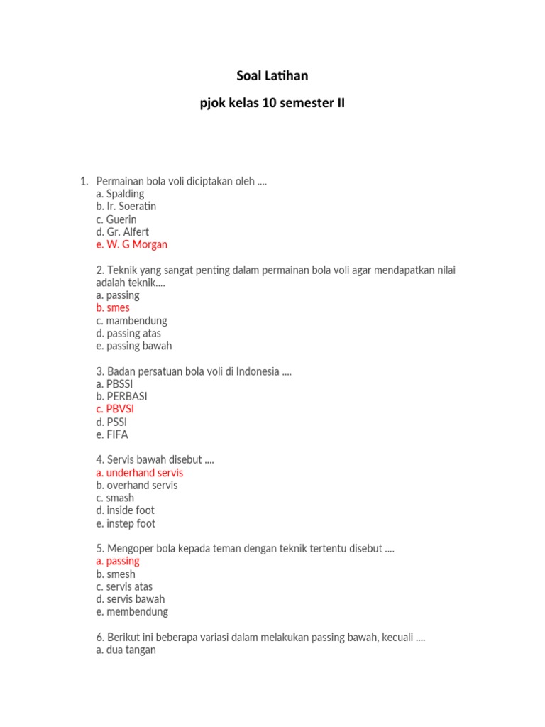 Soal pjok kelas 10 semester II | PDF