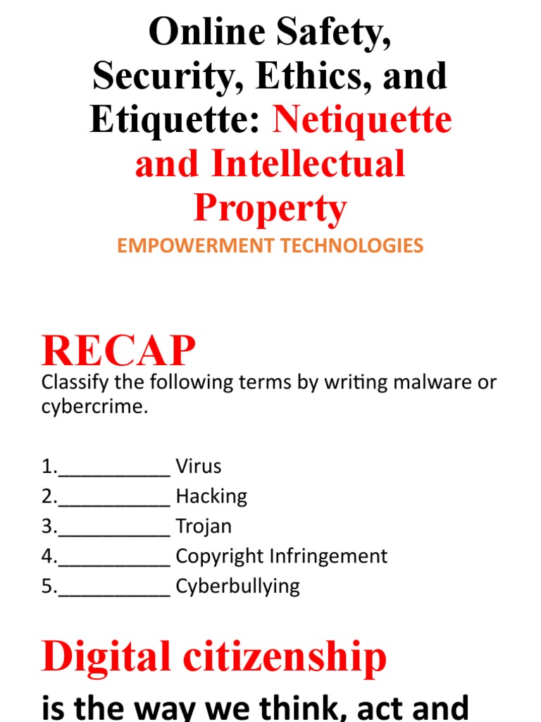 Online Safety, Security, Ethics, and Netiquette and Intellectual ...