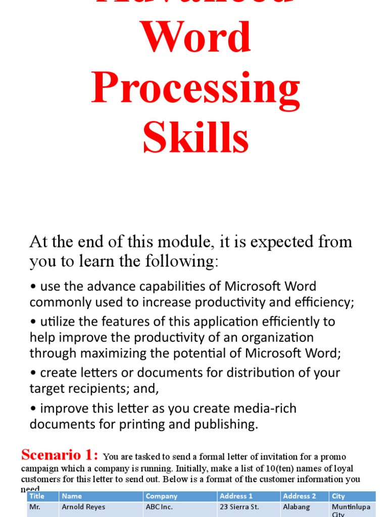 Advanced Word Processing Skills | PDF | Mail | Document