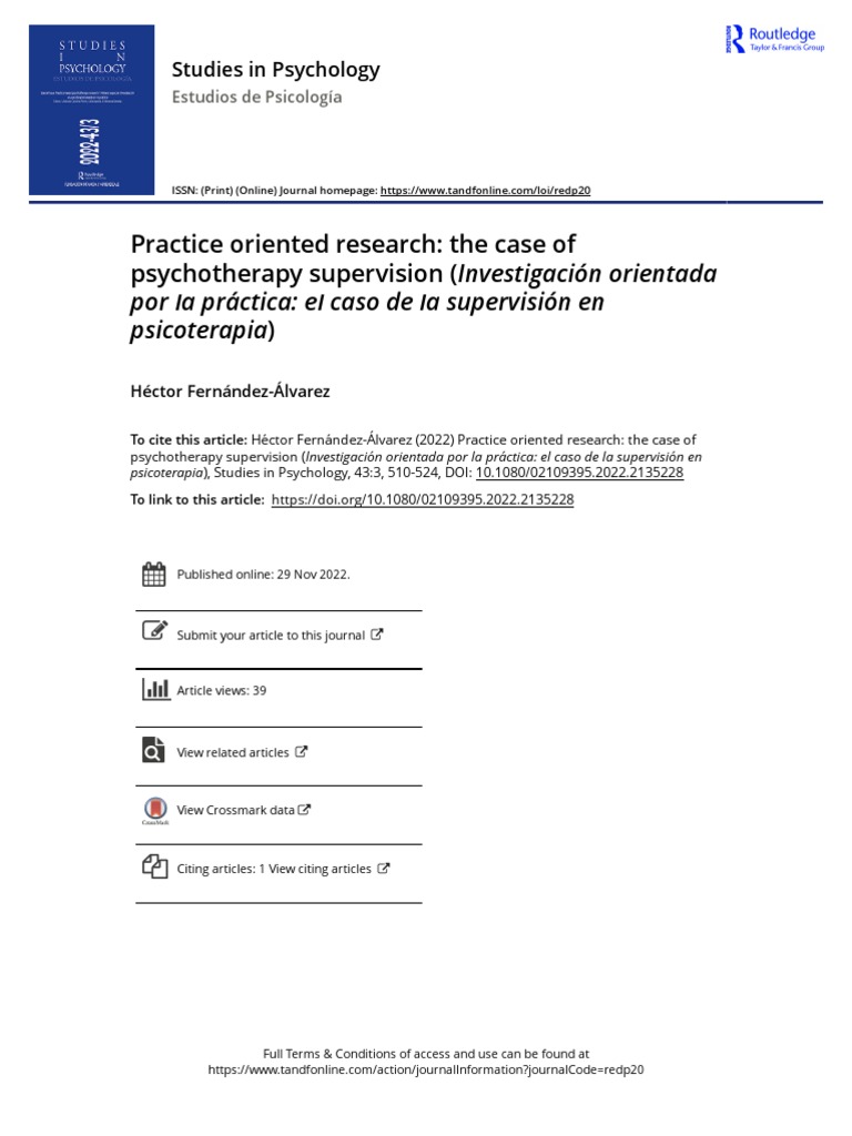 Practice Oriented Research The Case of Psychotherapy Supervision Investigaci N Orientada Por La ...